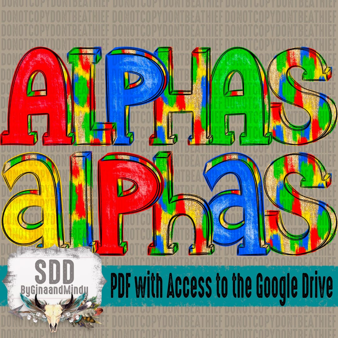 Autism Doodle Alpha PNG Bundle Set | Doodle Letters, Red, Green, Blue ...
