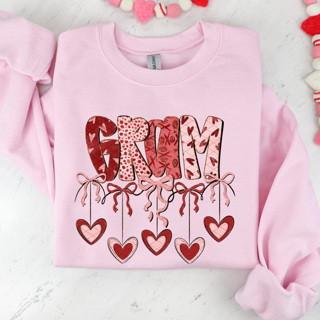 Gram Valentine Hearts PNG • Hanging Hearts Bow Banner • Doodle Letters ...