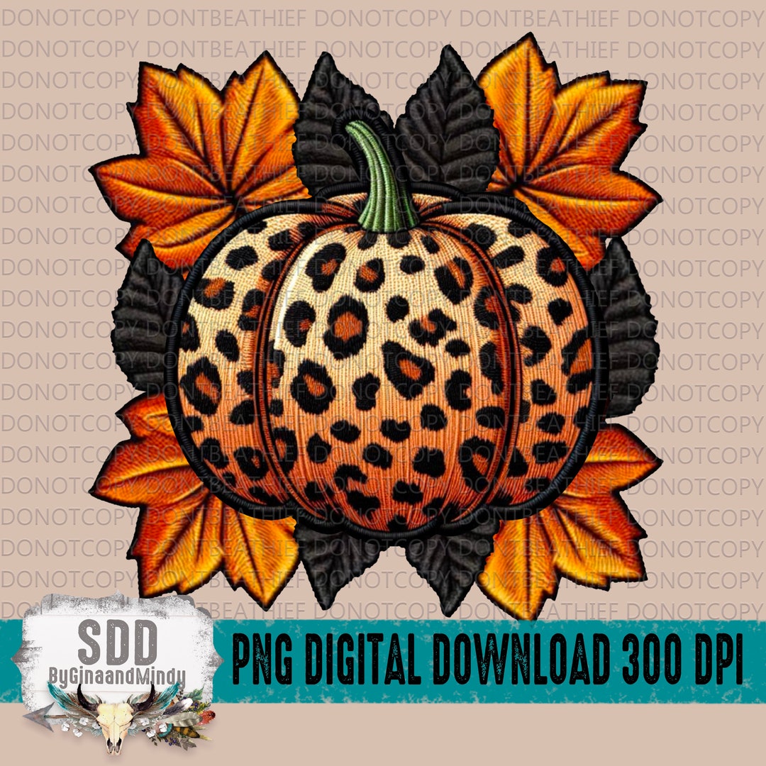 Fall Leopard Pumpkin PNG Faux Embroidery, Patch, Autumn, Fall, Pumpkin ...