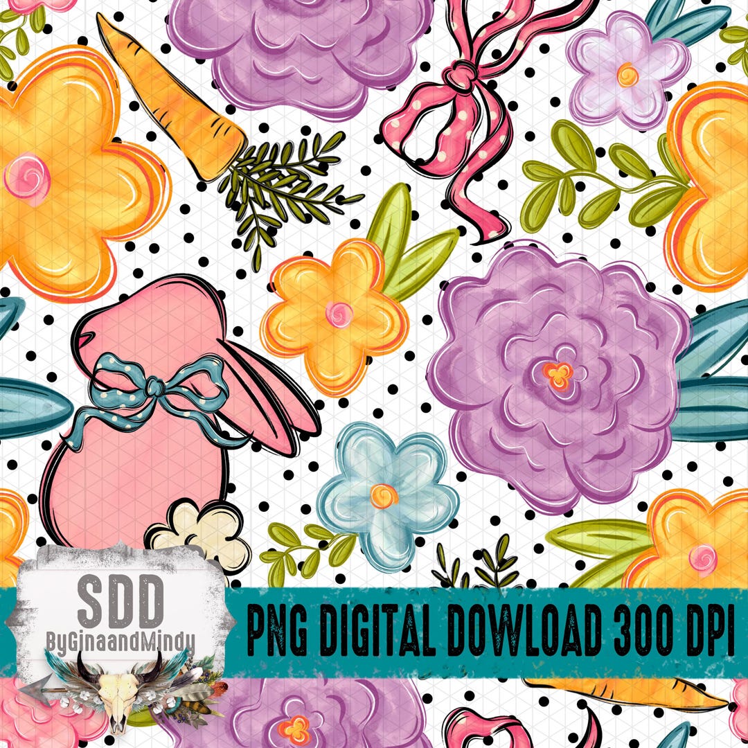 Spring Bunny Seamless PNG | Easter Floral Pattern | Cute Bunny Digital ...