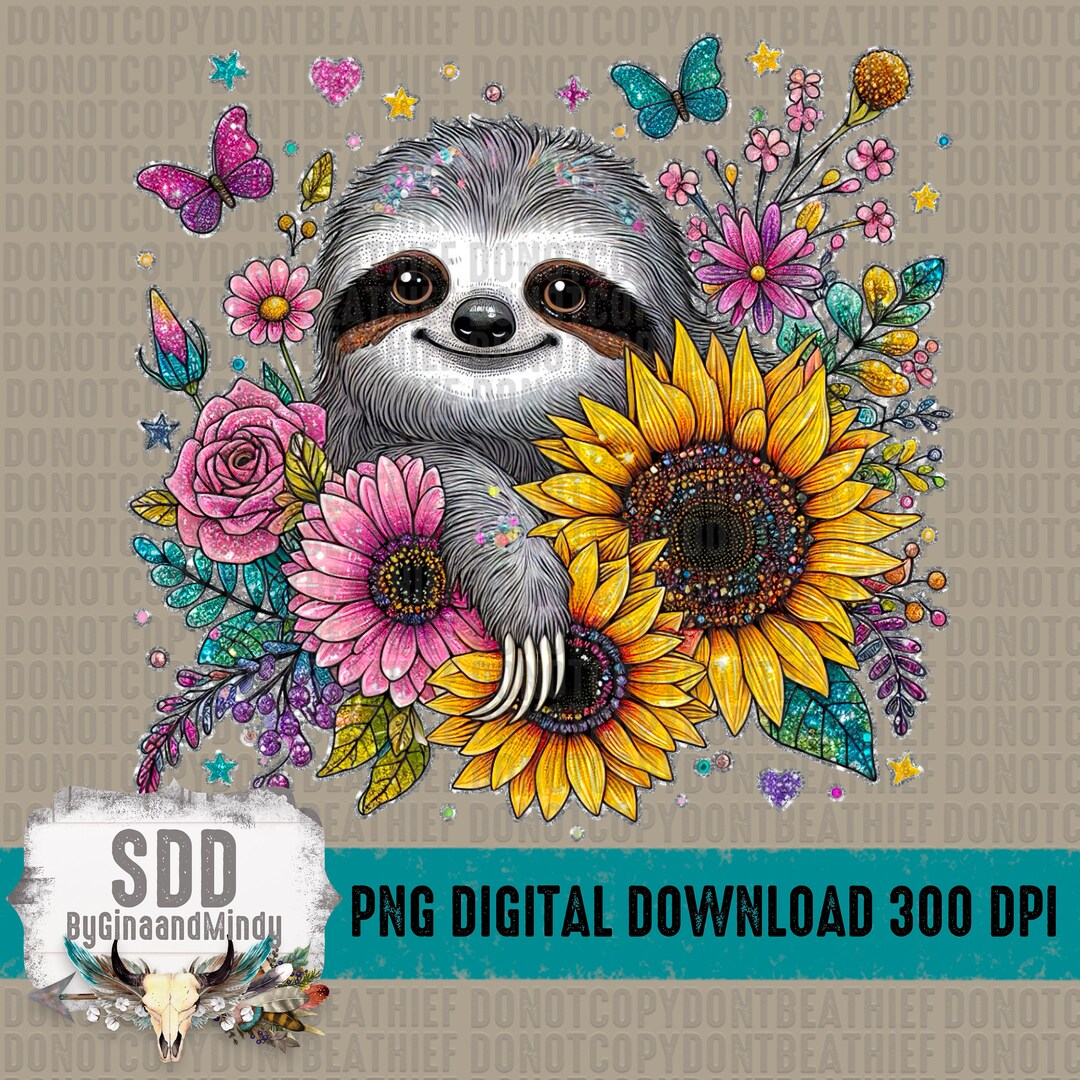 Sloth PNG | Glitter, Sequins, Sparkle, Sunflowers, Sunflower, Flower ...