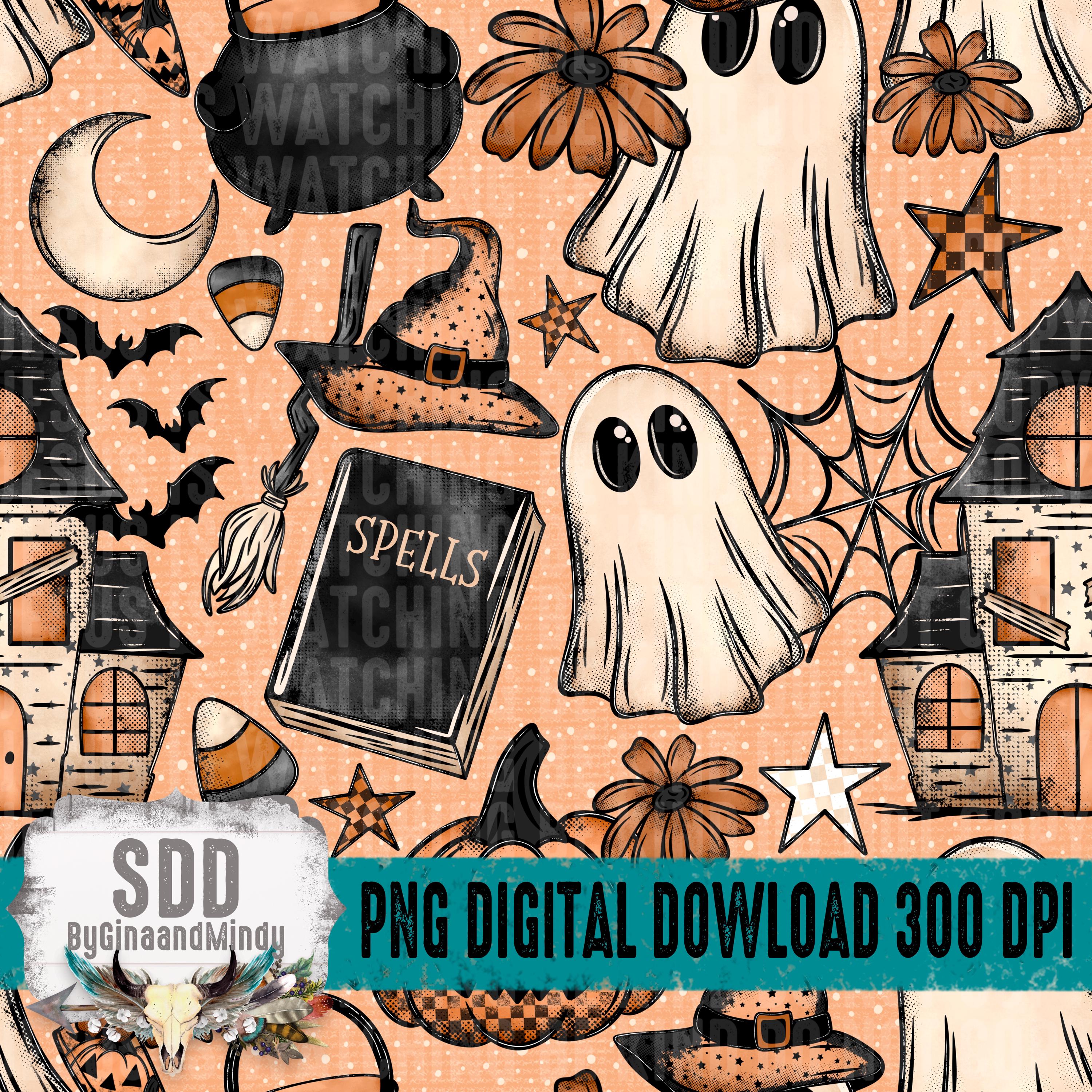 Spooky Seamless PNG | Checkered, Trendy, Ghost, Halloween, Bats, Webs ...