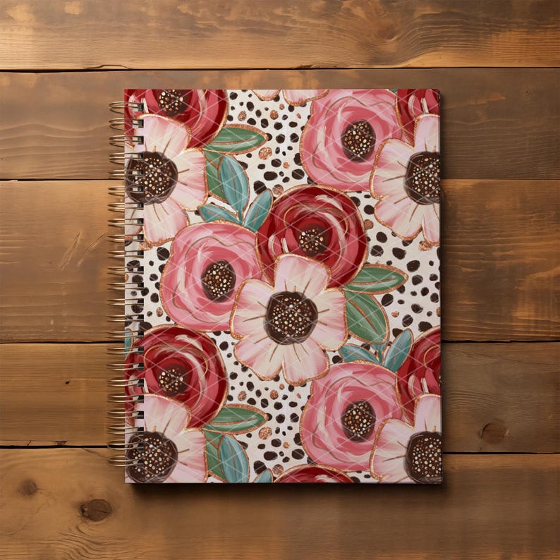 Painterly Rose Floral Pattern PNG | Pink Red Flower Repeat, Gold Accent ...