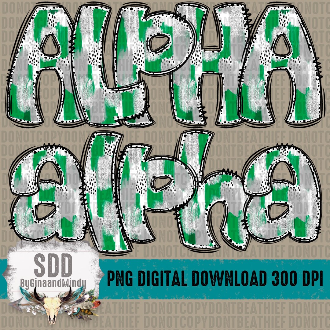 Green Spirit Doodle Alpha PNG Bundle Set | Doodle Letters, Dots, Letter ...