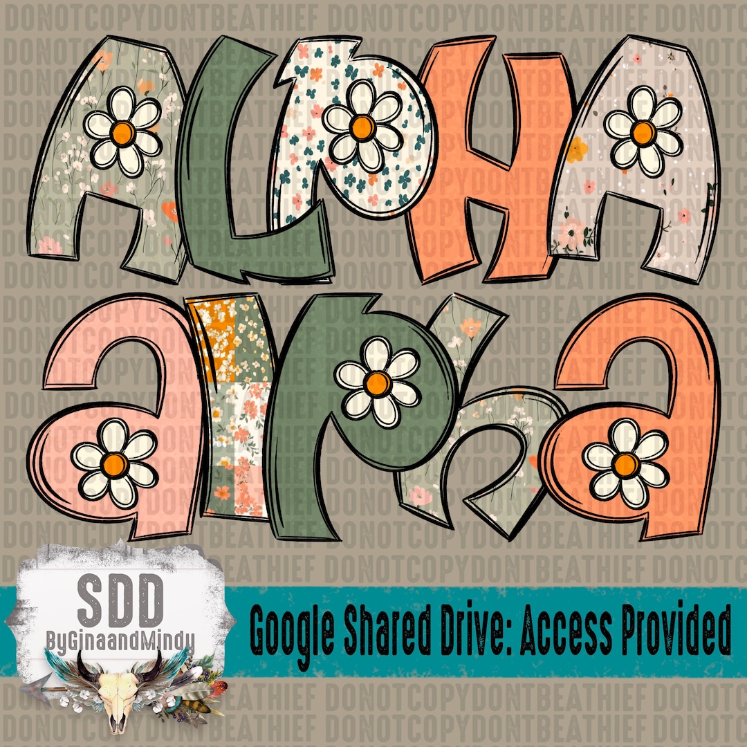 Boho Ditsy Floral Doodle Alpha PNG Bundle Set | Doodle Letters, Dots ...