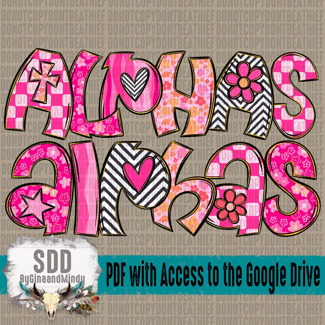 Doodle Alpha PNG Bundle Set | Doodle Letters, Summer, Hot Pink, Stars ...