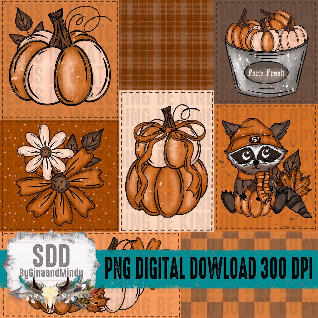 Fall Patchwork Seamless PNG | Checkered, Trendy, Pumpkin, Pumpkins, Bow ...