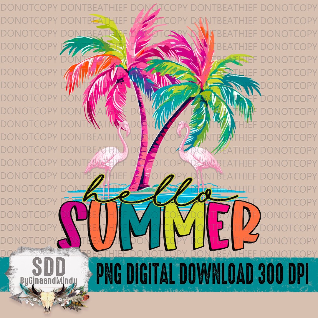 Hello Summer Palms PNG, Palm Trees, Flamingos, Sand, Sun, Summer ...