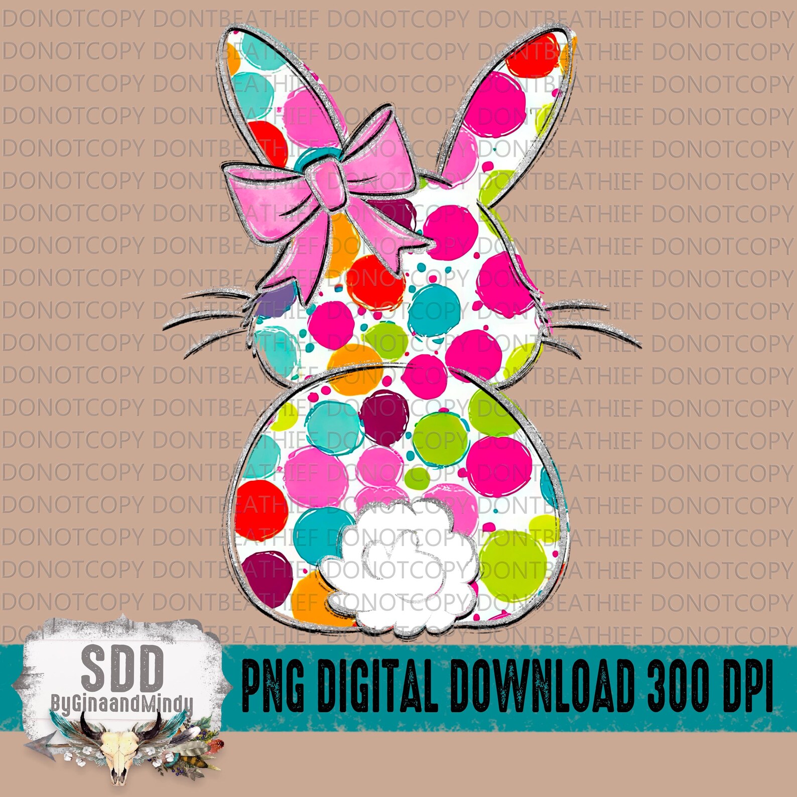 Easter Bunny PNG | Spring, Bunny, Faux Glitter, Dots, Bow, Easter ...