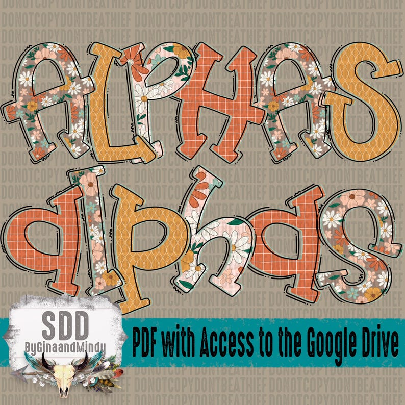 Doodle Alpha PNG Bundle Set | Doodle Letters, Boho, Floral, Florals ...
