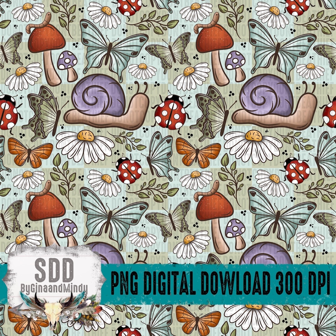 Spring Cottagecore Seamless PNG | Spring, Snail, Butterflies, Flowers ...