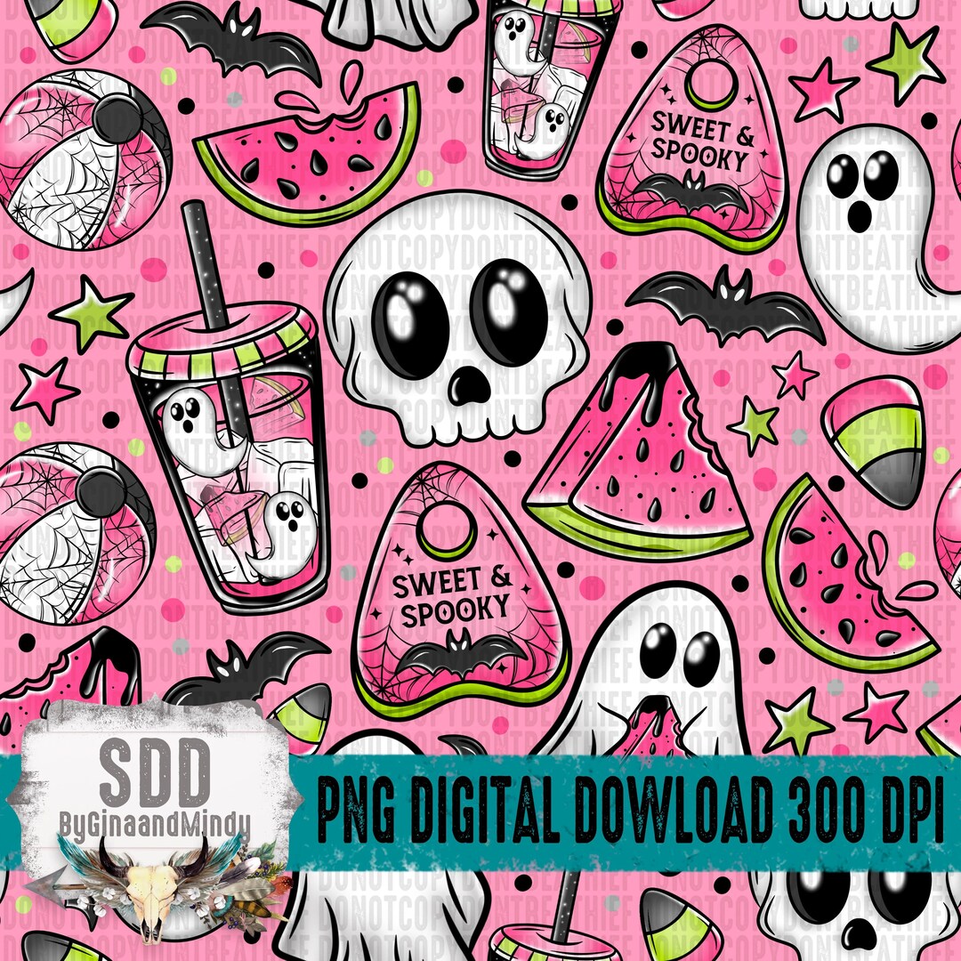 Spooky Watermelon Seamless PNG | Summer, Ghost, Skellie, Skeleton, Bat ...