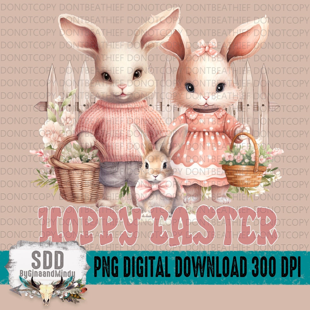 Hoppy Easter Bunnies PNG Easter, Bunnies, Vintage, Bunny, Hoppy, Boho ...