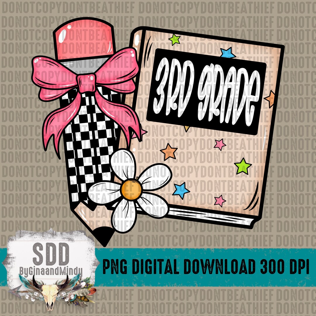3rd Grade PNG School, Stars, Pencil, Bow, Checkered, Flower, Student ...