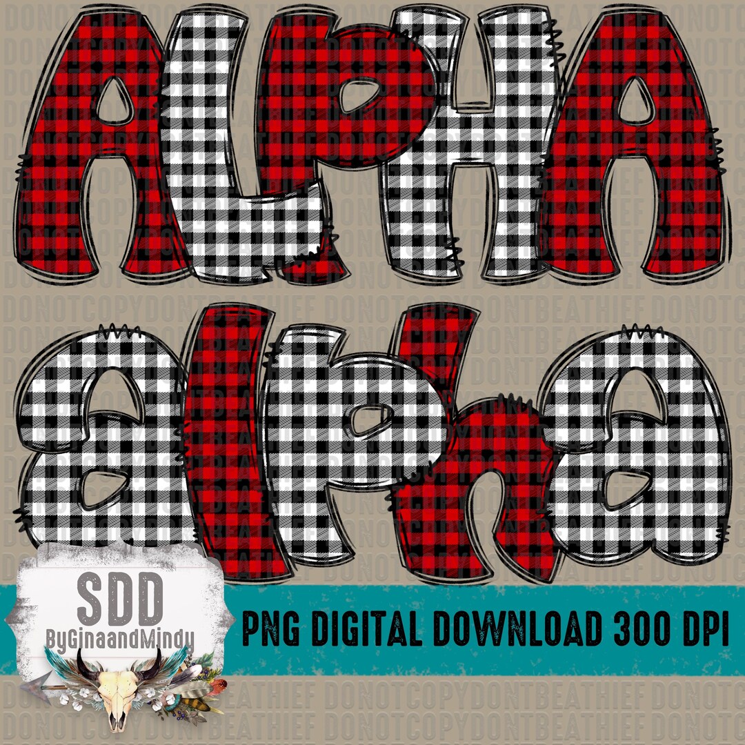 Buffalo Plaid Doodle Alpha PNG Bundle Set | Doodle Letters, Letter ...
