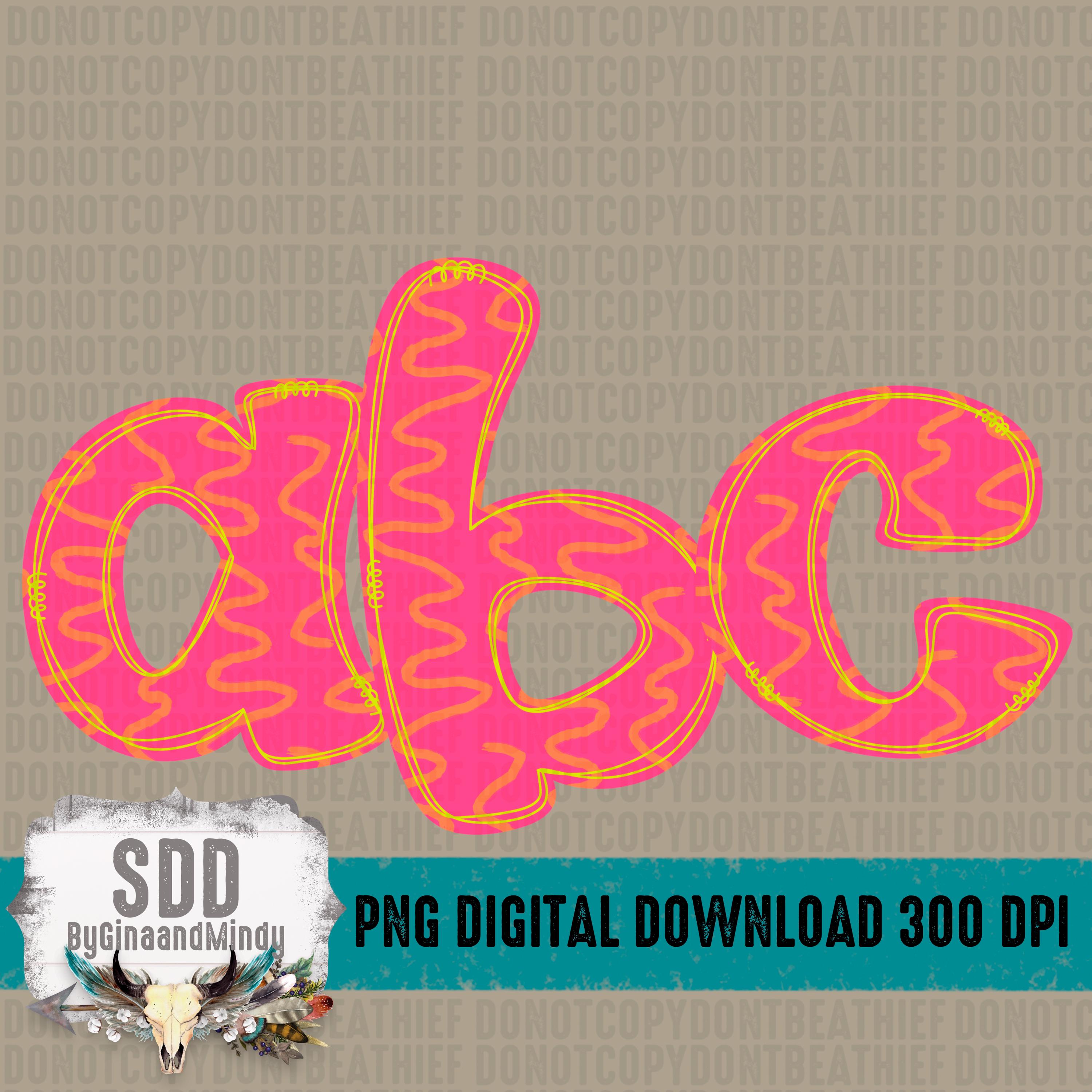 Neon Brights Doodle Alpha PNG Bundle Set | Letters, Bright, Colorful ...