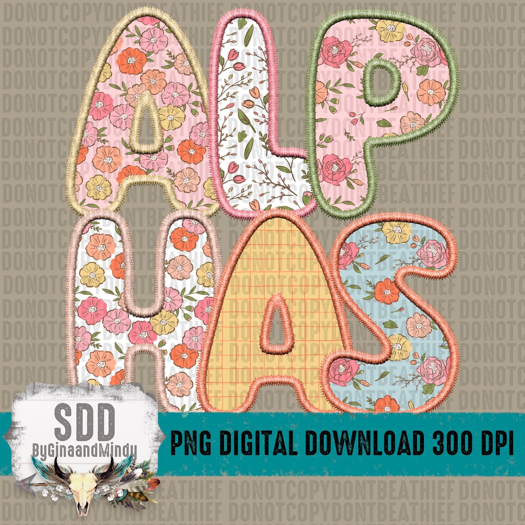 Alpha PNG Bundle Set Spring, Stitched, Faux Embroidery, Letters, Floral ...