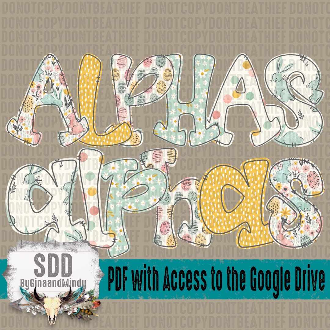 Vintage Easter Doodle Alpha PNG Bundle Set | Doodle Letters, Dots ...