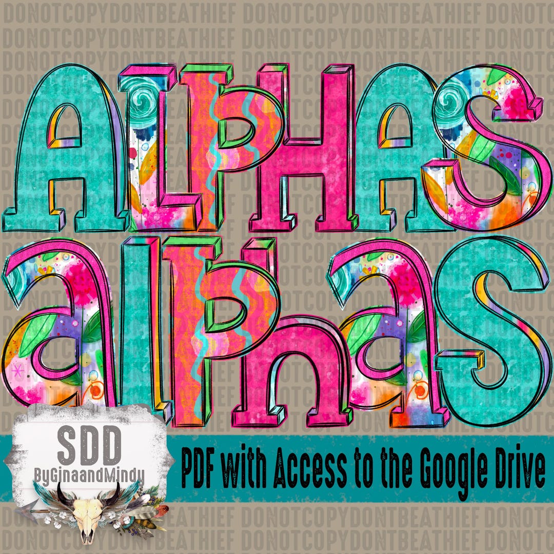 Watercolor Whimsy Block Doodle Alpha PNG Bundle Set | Doodle Letters ...