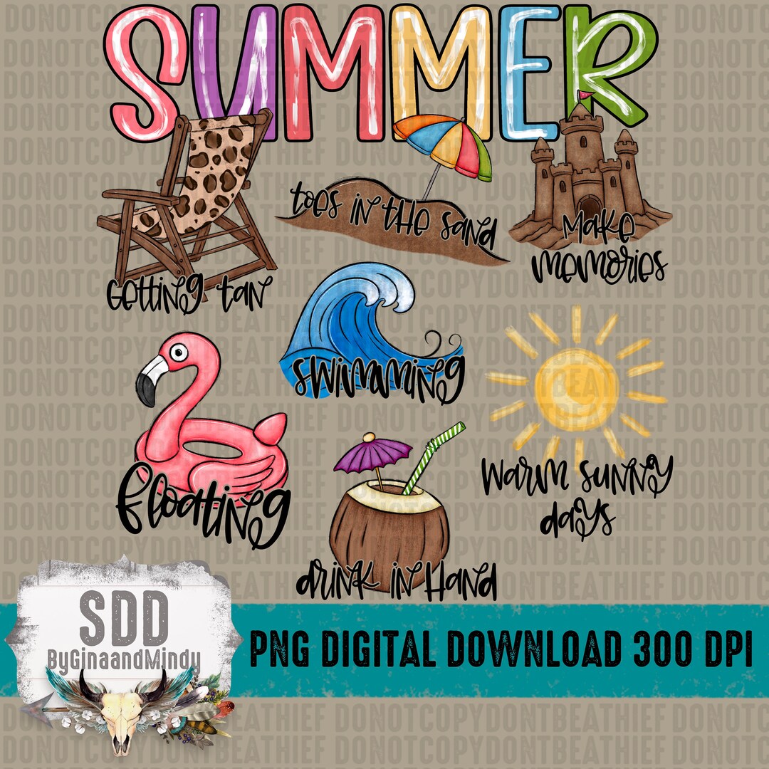 Trendy Summer PNG Sandcastles, Drinking, Floating, Sun, Waves Instant ...