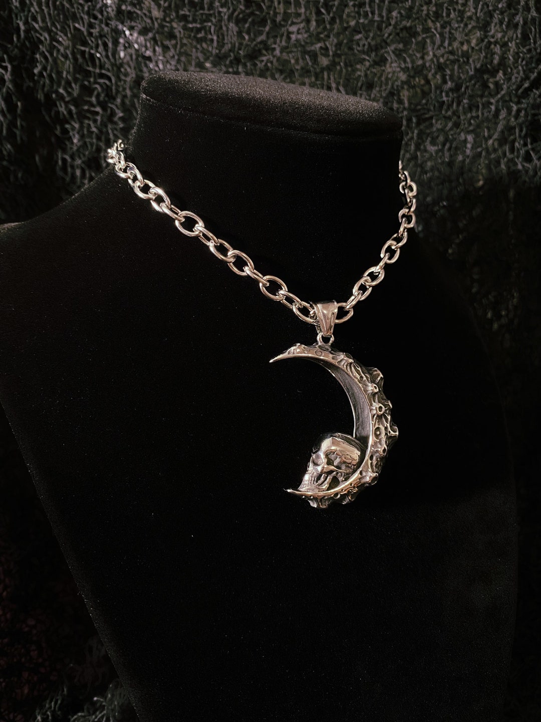 Skull Moon Necklace Stainless Steel - Etsy