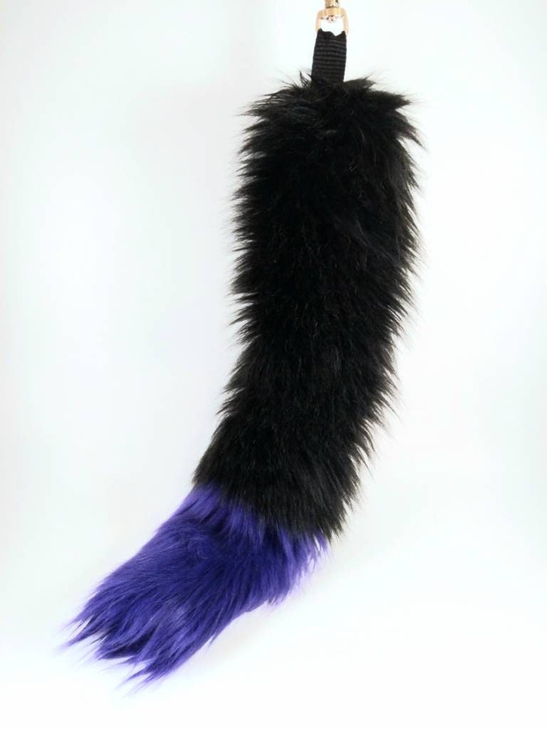 Black Clip-on Fun Fuzzy Faux Fur Tail W Purple Tip for Kids & Adults ...