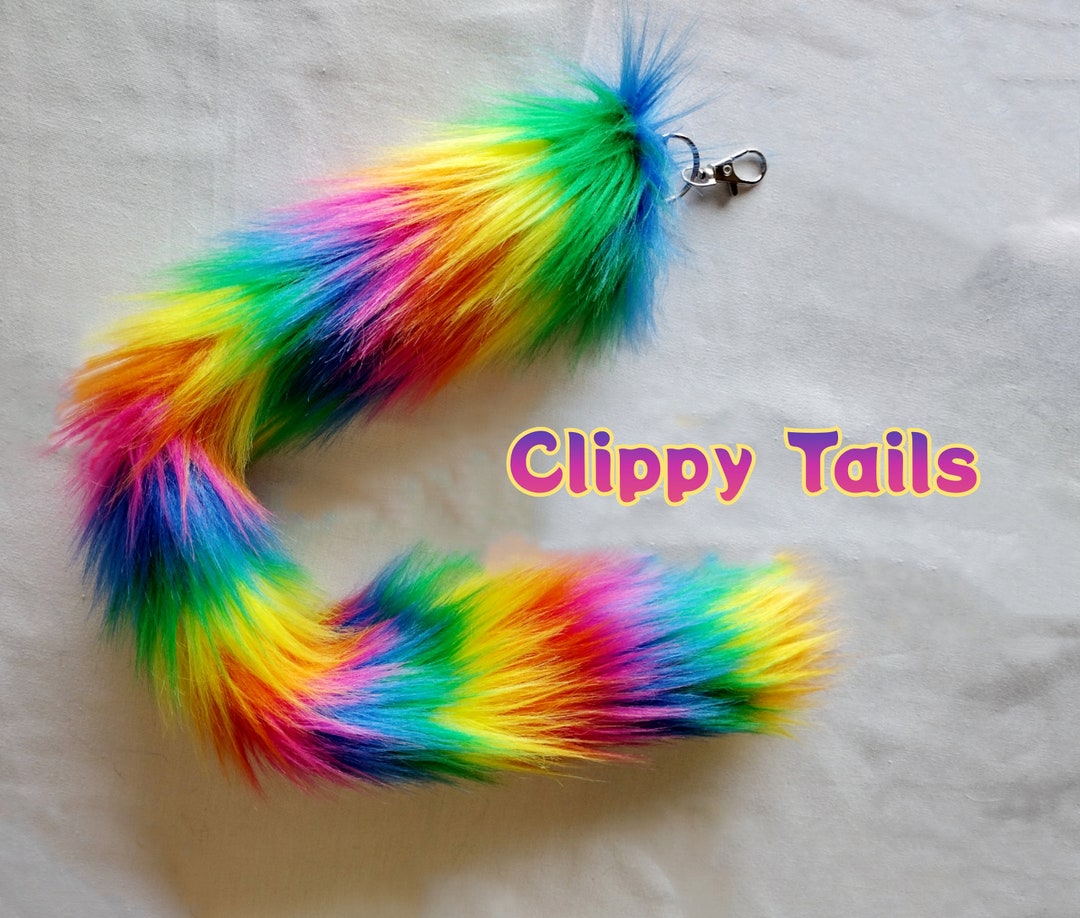 Bright Rainbow Clip-on Fun Fuzzy Faux Fur Tail for Kids & Adults ...