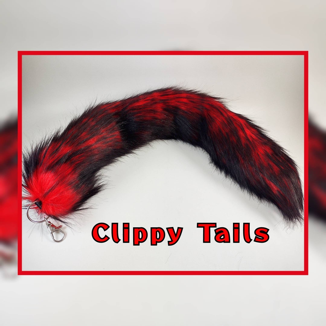 Red Wolf Clip-On Fun Fuzzy Faux Fur Tail for kids & adults multiple ...