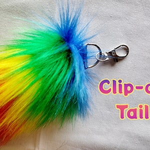 Bright Rainbow Clip-on Fun Fuzzy Faux Fur Tail for Kids & Adults ...