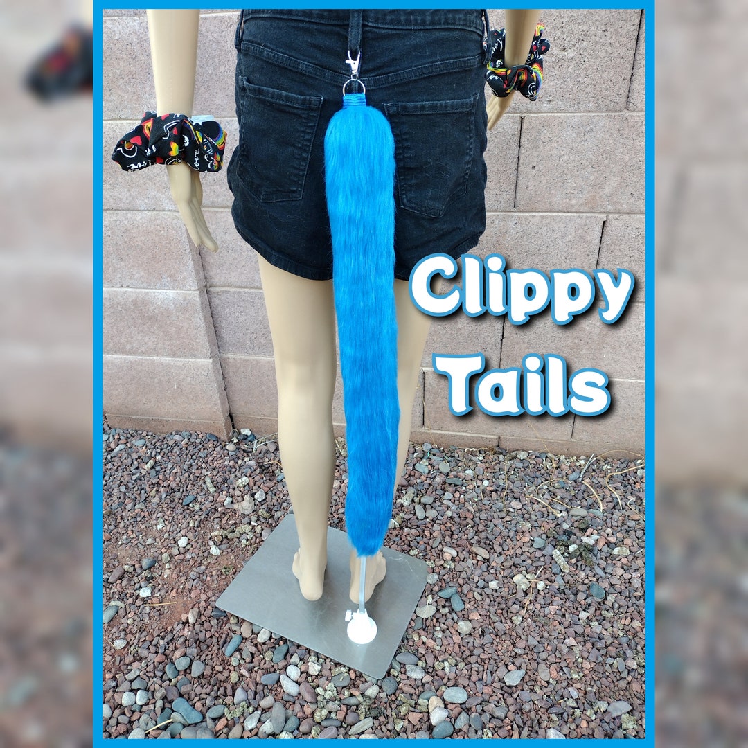 26 Blue Fur Clip on Tail - Etsy