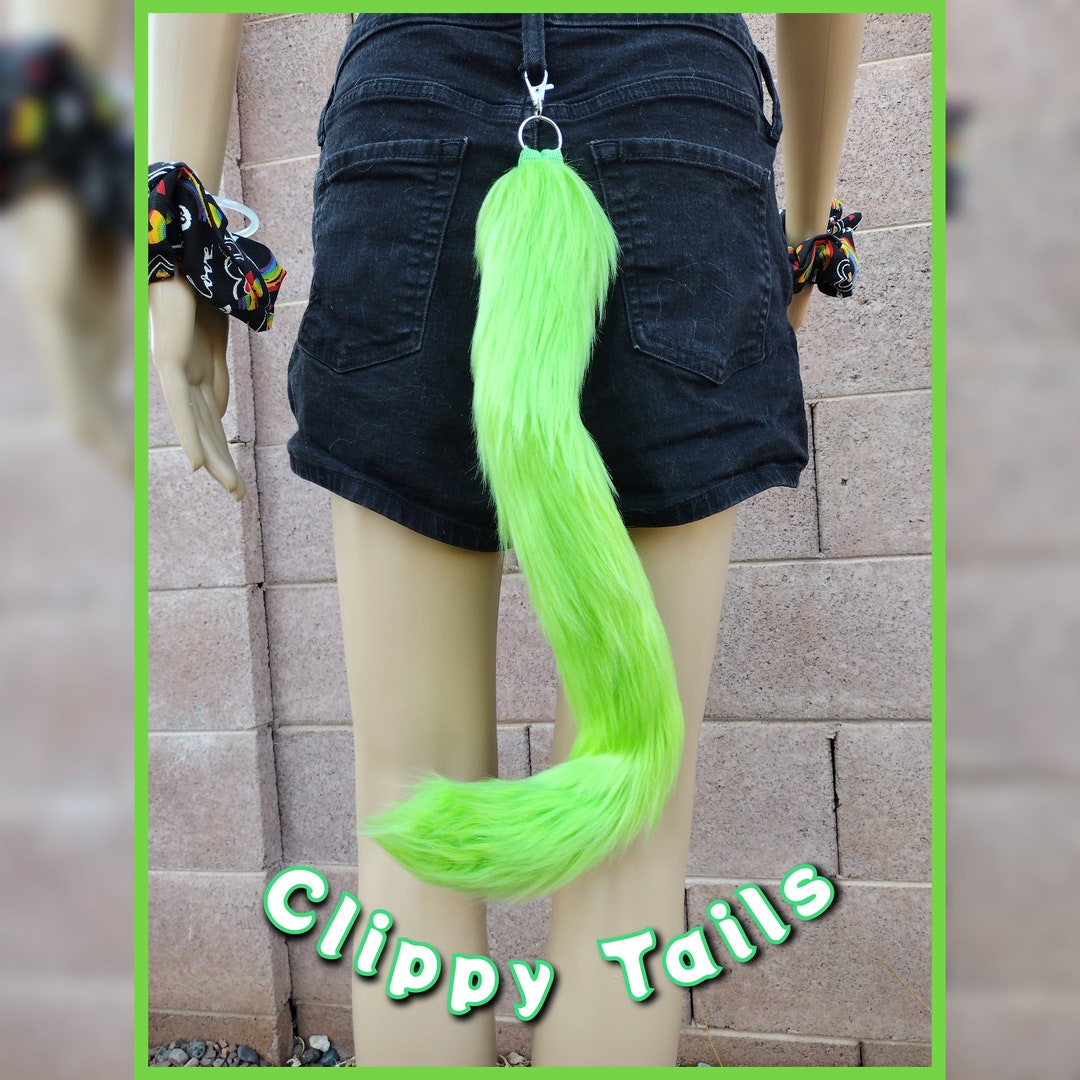 21 Lime Green Fur Poseable Clip on Tail - Etsy