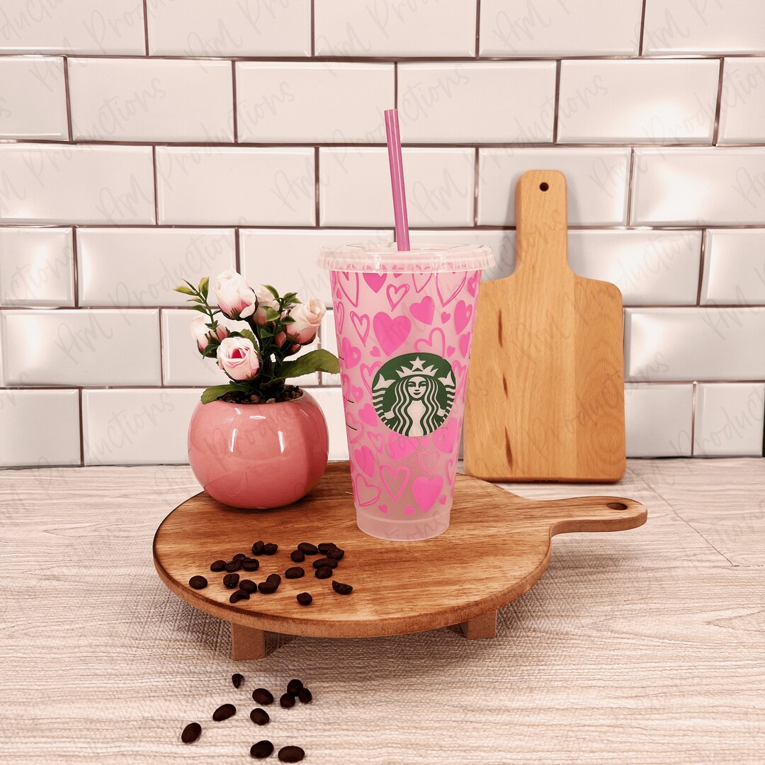 Pink Heart Themed Starbucks Cold Cup Heart Starbucks Cup - Etsy