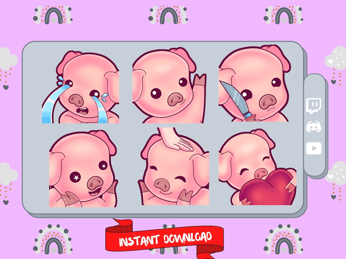 SIX EMOTE PACK | Cute Piggy Sub Emotes W/bonus Animated Emotes, Sub ...