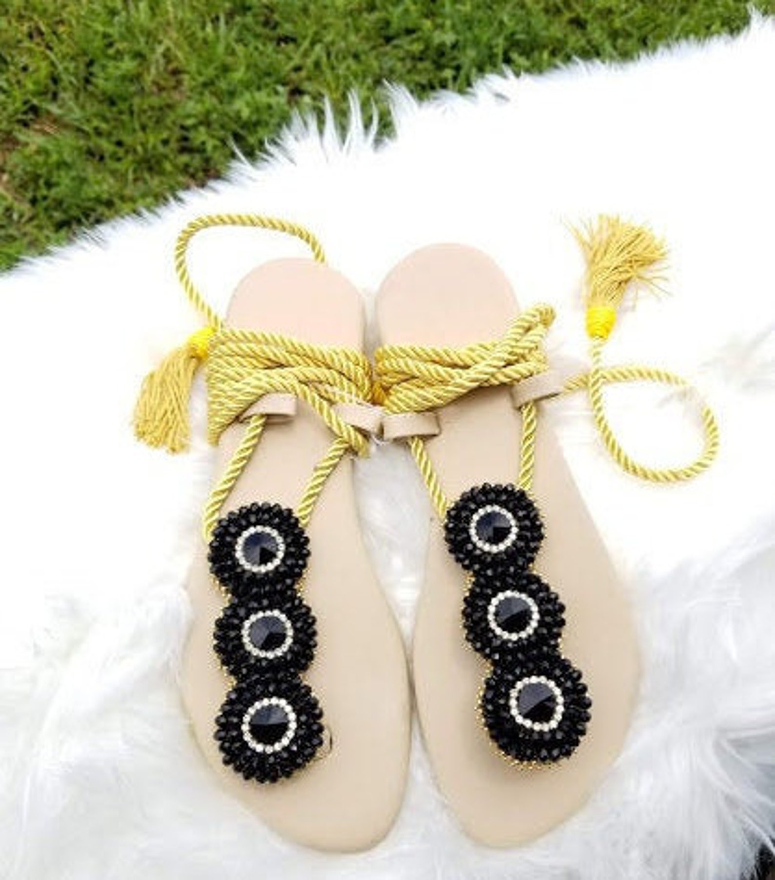 Round Rhinestones Sandals Women's Summer Sandals Beach | Etsy