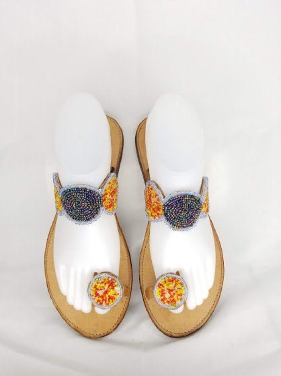Beads Circle Design Leather Sandals, Women's Summer Sandals, Gift for ...