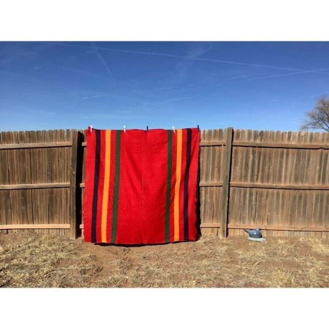 Vintage Red Wool Blanket / Camp Blanket / Pendleton Style Blanket ...
