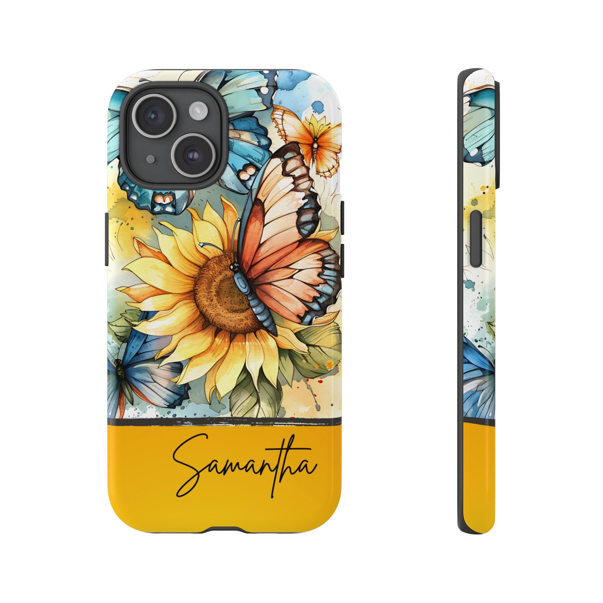 Blue Butterfly and Yellow Sunflowers Summer 8 iPhone PERSONALIZED Tough ...