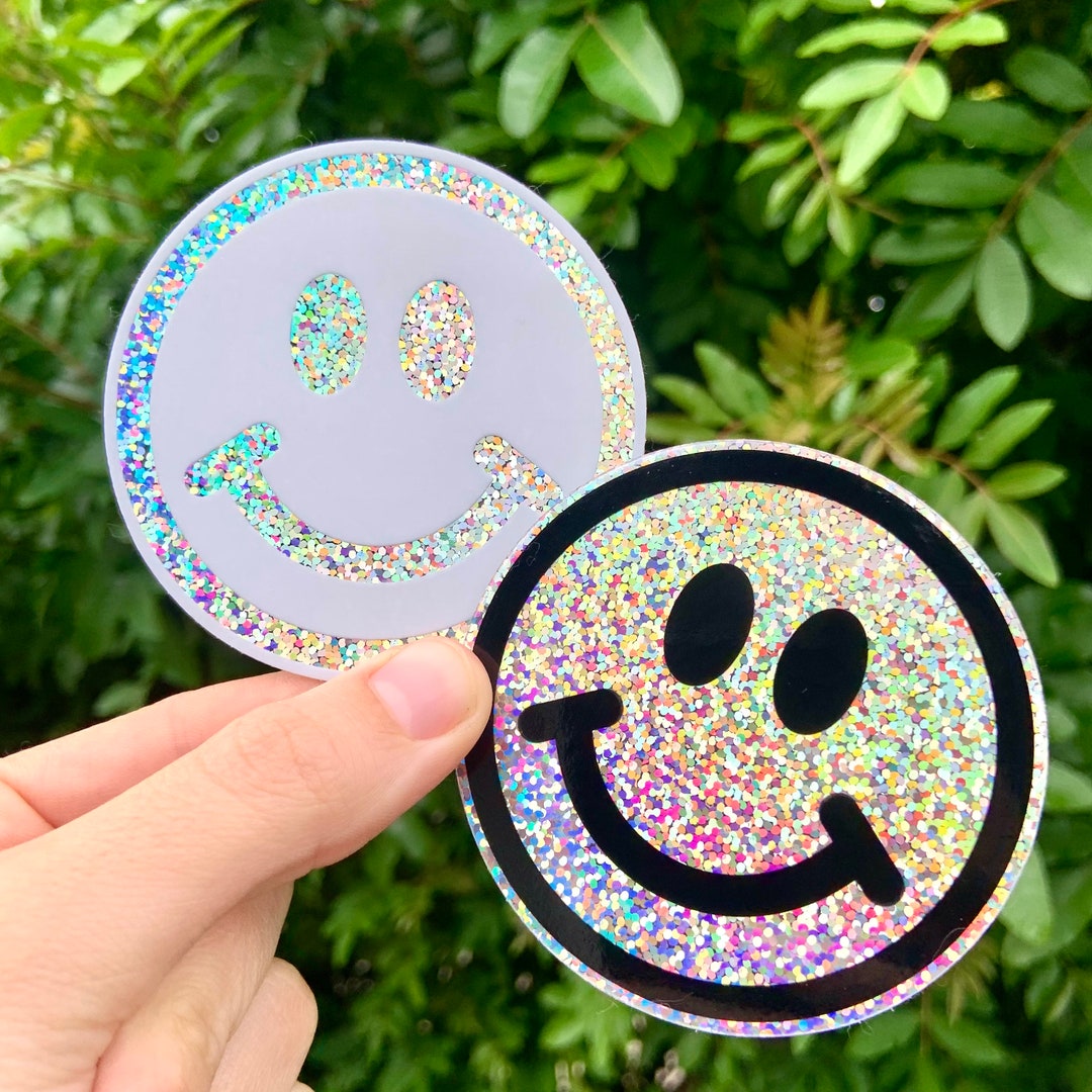 Smiley Face Sticker, Glitter Stickers, Vinyl Stickers, Waterbottle ...