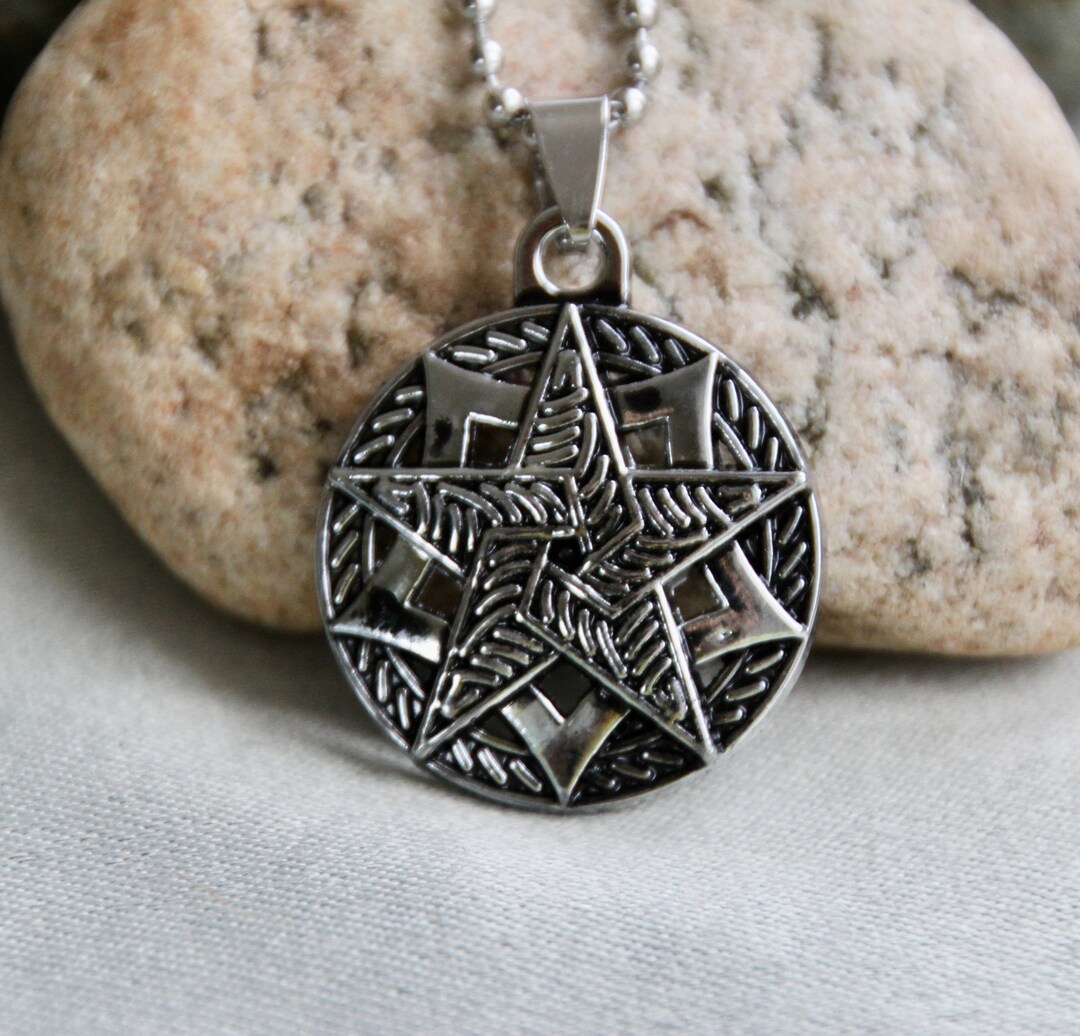 Stainless Steel Double Pentagram Pendant Necklace - Etsy