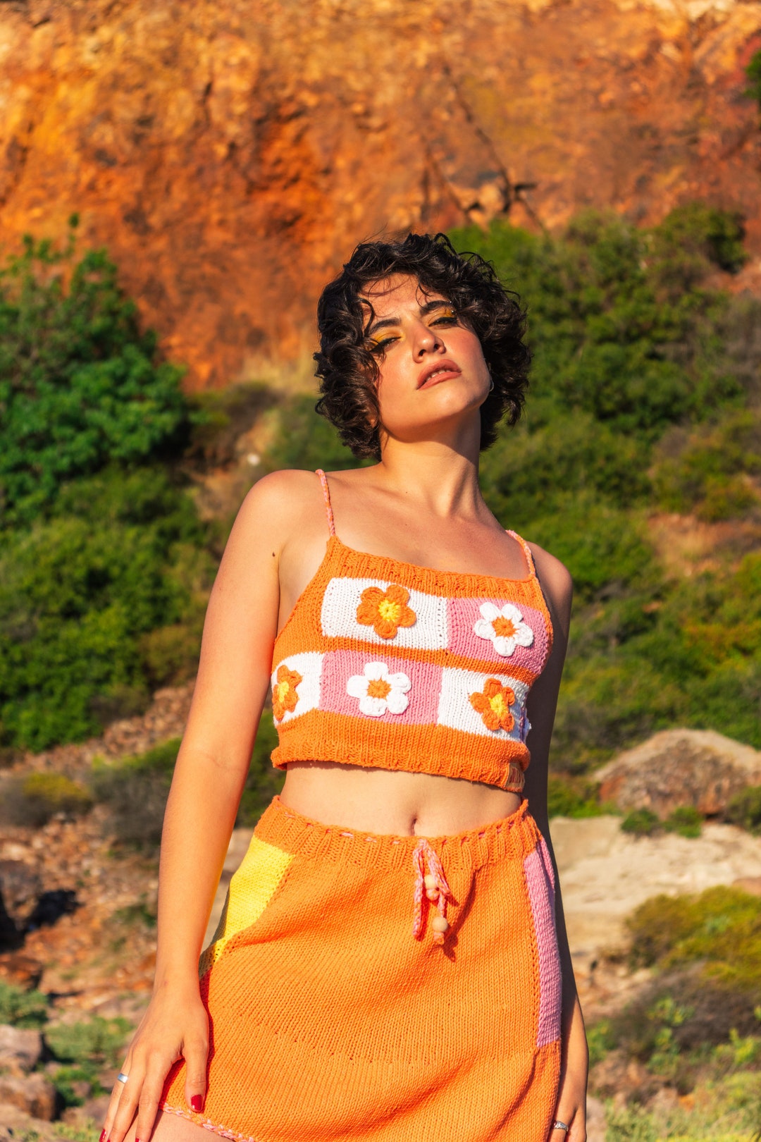 Daisy Crop Top,knit Crop Top, Handmade, Vegan - Etsy