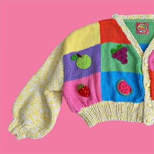 Fruit Cardigan,patchwork Cardigan, Chunky Cropped Cardigan for Woman ...
