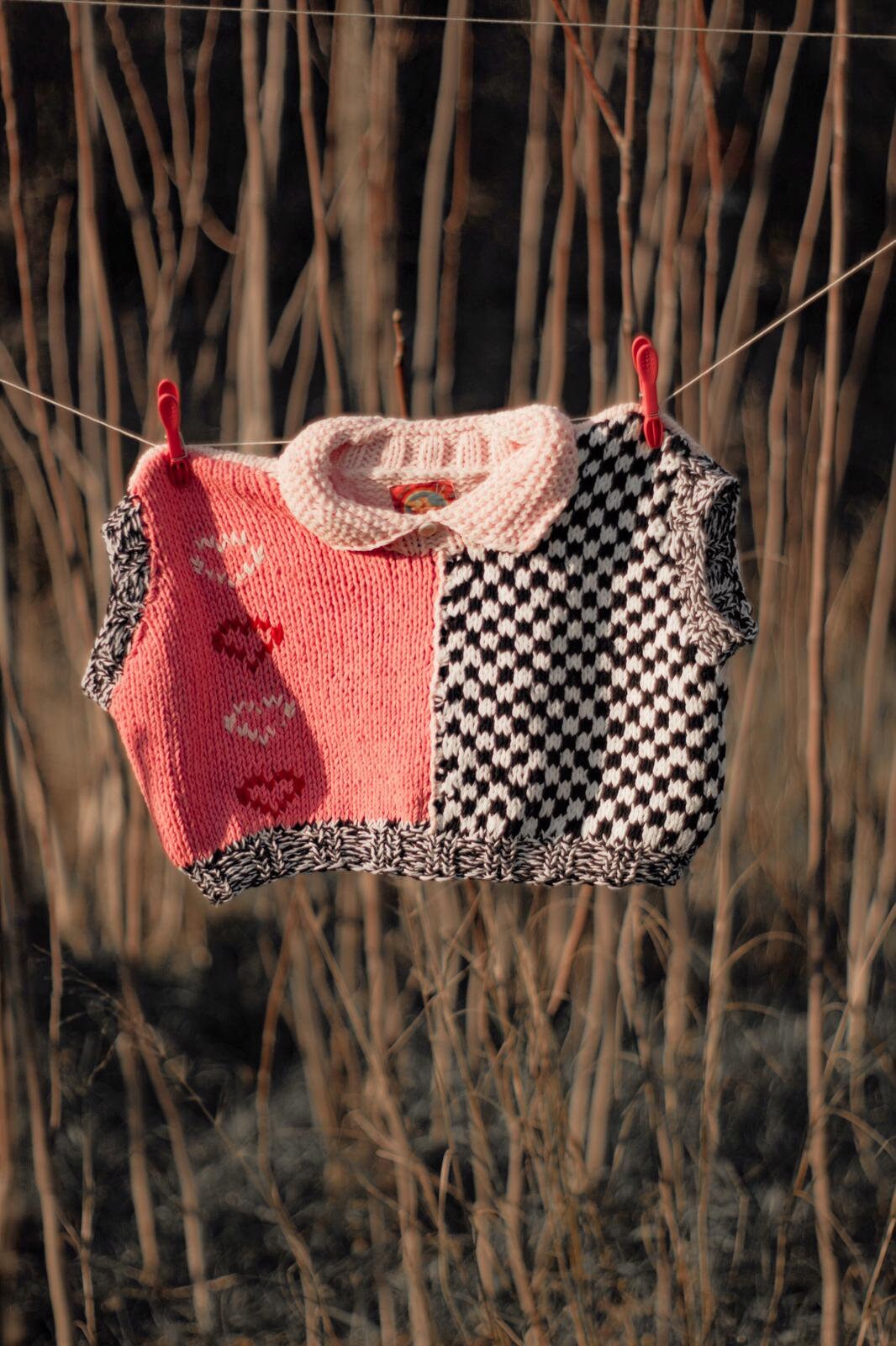 Checkered Knit Sweater Vest Handmade Knitted Vest | Etsy