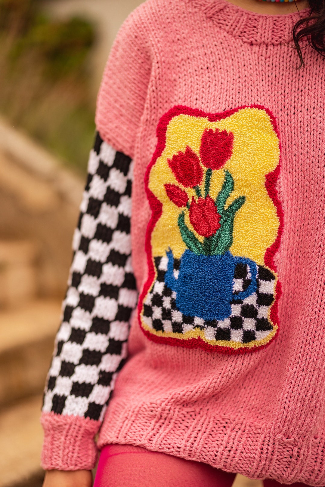 Tulip Time| Hand Knitted Sweater,chunky Knit Sweater,punch Embroidery ...