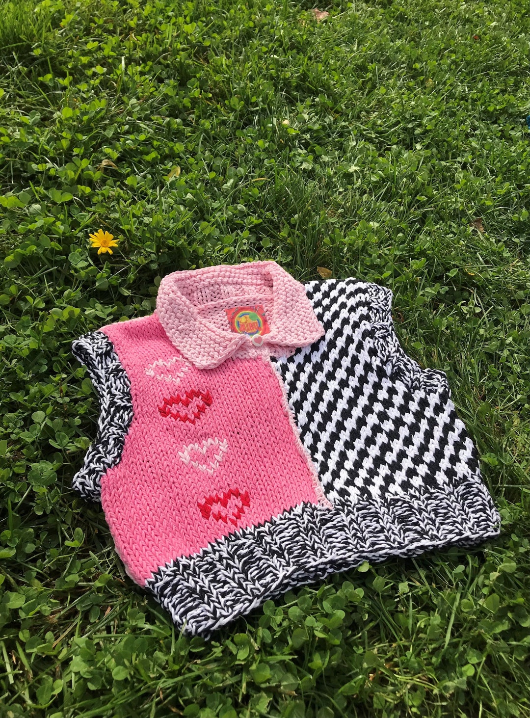 Checkered Knit Sweater Vest, Handmade Knitted Vest, Checkerboard ...