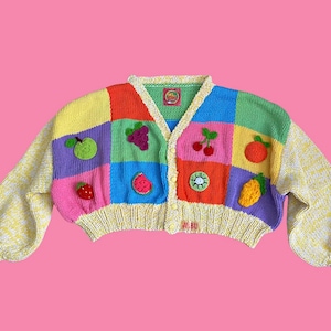 Fruit Cardigan,patchwork Cardigan, Chunky Cropped Cardigan for Woman ...
