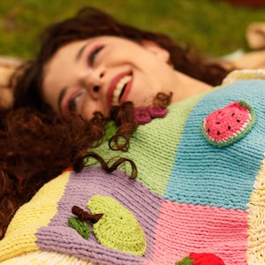 Fruit Cardigan,patchwork Cardigan, Chunky Cropped Cardigan for Woman ...