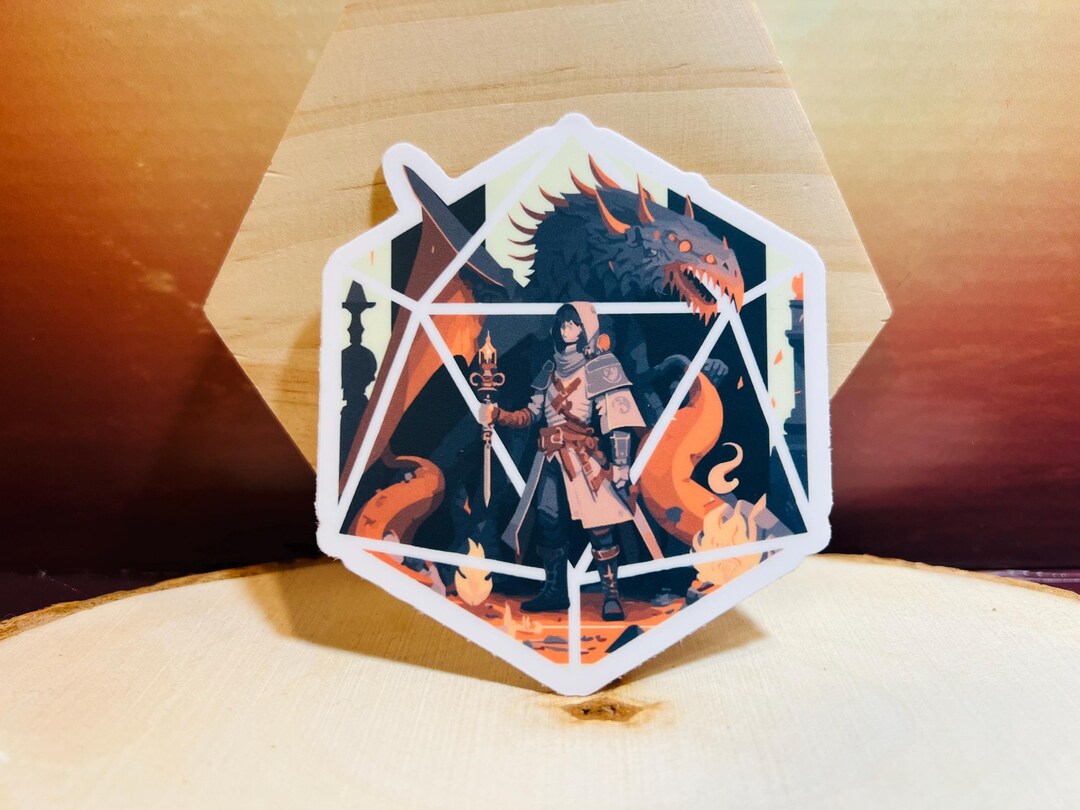 D&D Vinyl Sticker, Landscape D20, Mage and Dragon, Waterproof, Dungeons ...