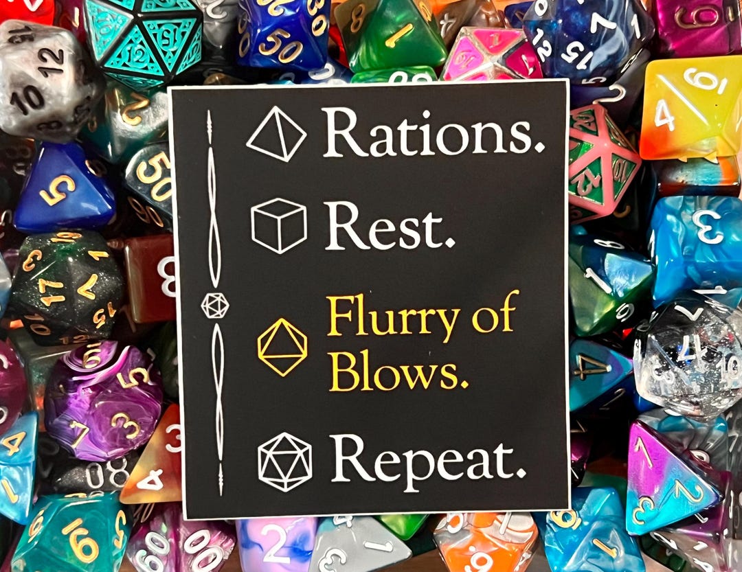 D&D Vinyl Sticker Rations Rest Flurry of Blows Repeat Dishwasher Safe ...