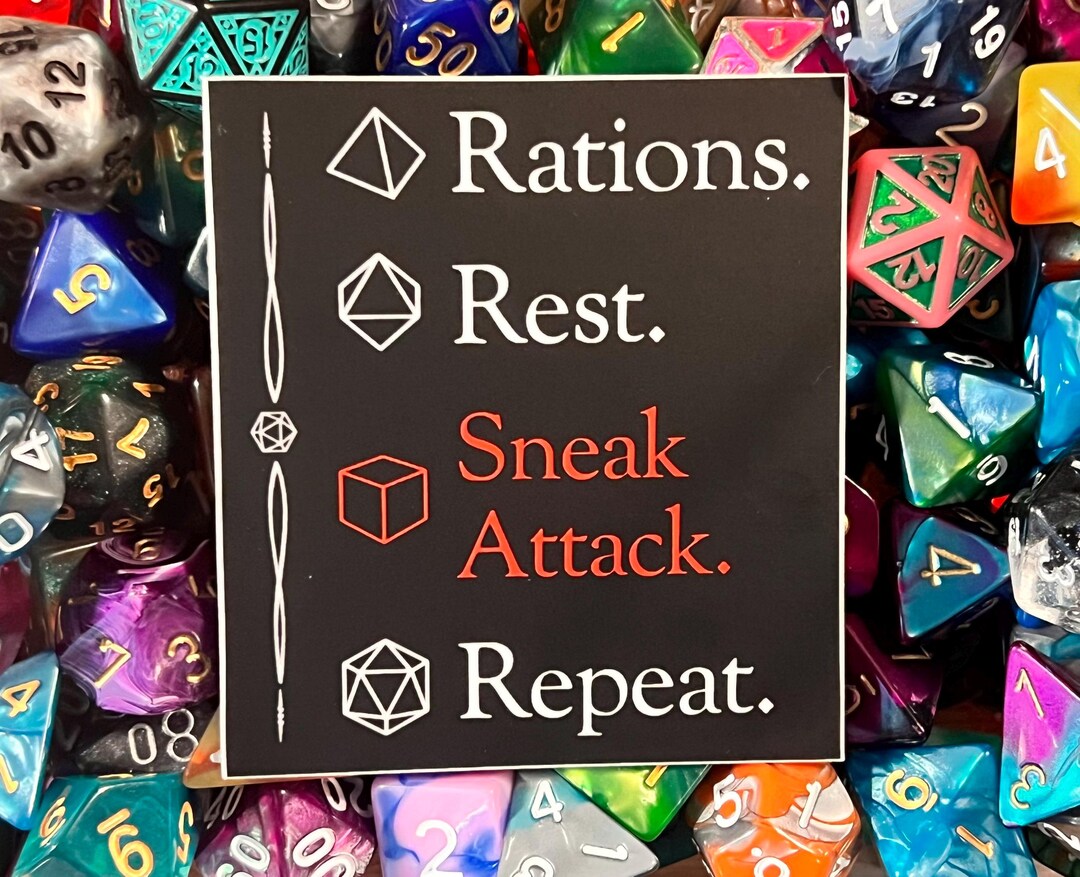 D&D Vinyl Sticker Rations Rest Sneak Attack Repeat Dishwasher Safe ...
