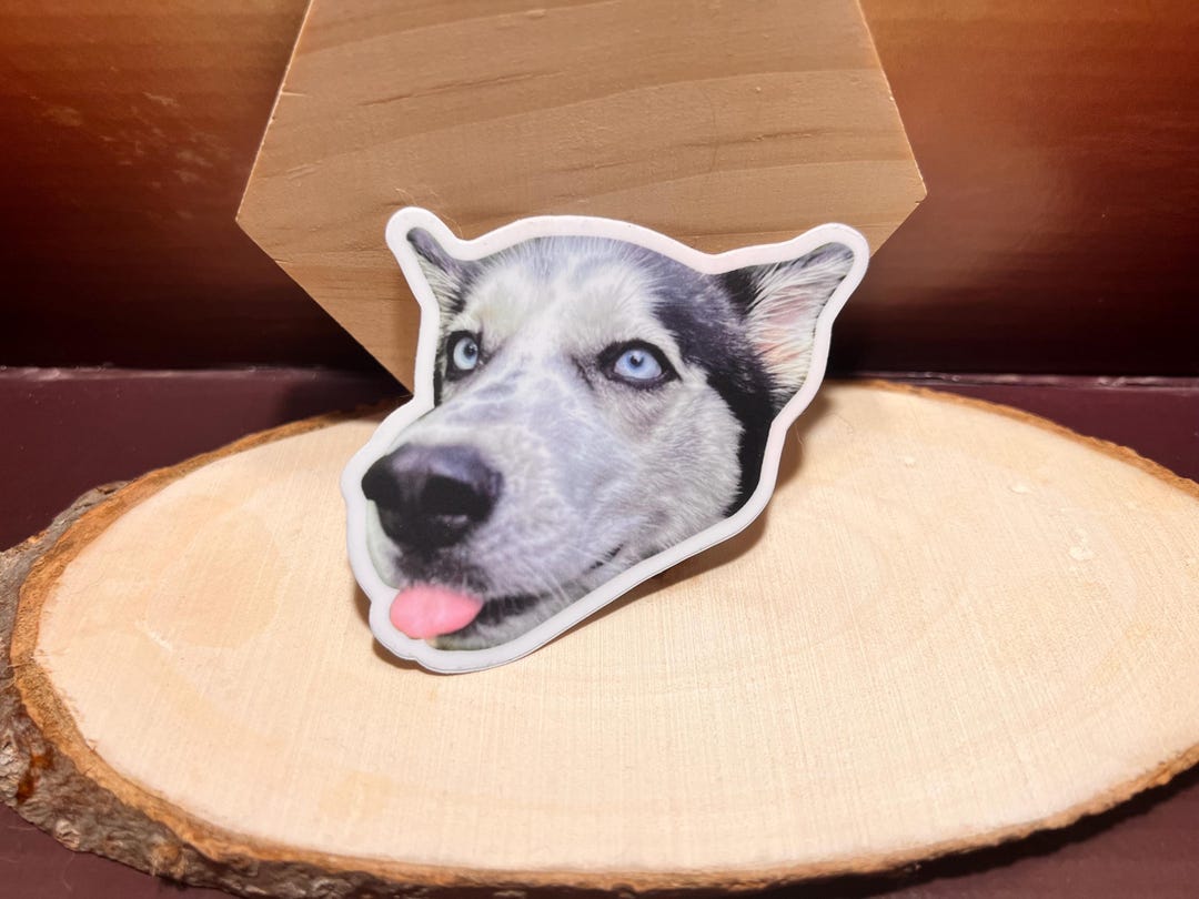 Silly Husky Face Vinyl Sticker, Dishwasher Safe, Dog Puppy Tongue ...